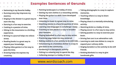 Examples Sentences Of Gerunds Word Coach