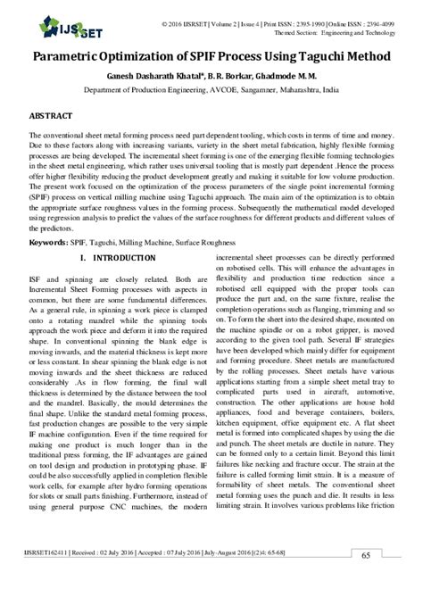 pdf parametric optimization of spif process using taguchi method international journal of