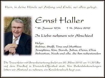 Traueranzeigen Von Ernst Haller Trauer Op Online De
