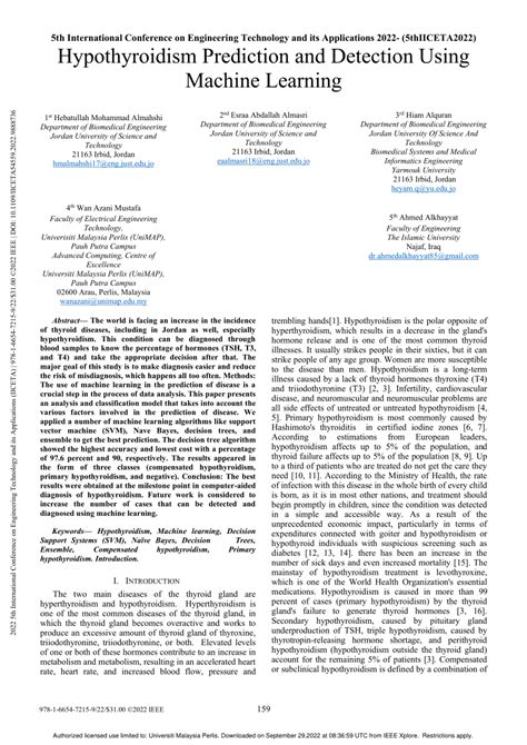 pdf hypothyroidism prediction and detection using machine learning