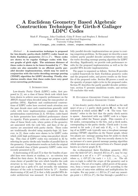 pdf a euclidean geometry based algebraic construction technique for girth 8 gallager ldpc codes