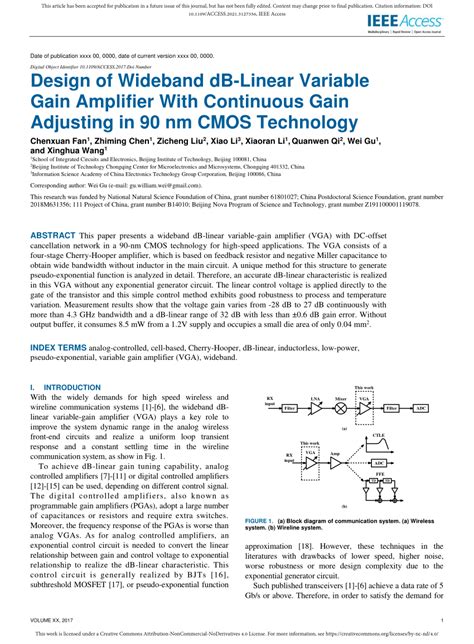 pdf design of wideband db linear variable gain amplifier with continuous gain adjusting in 90