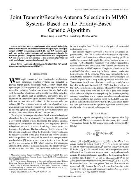 pdf joint transmit receive antenna selection in mimo systems based on the priority based