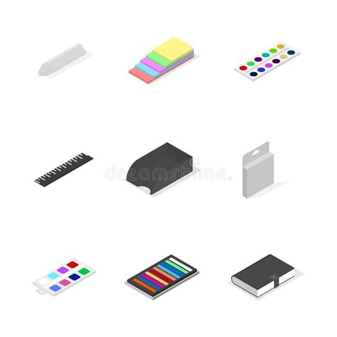 Sistema De Iconos De La Oficina Y De La Escuela 3D Estilo Isom Trico