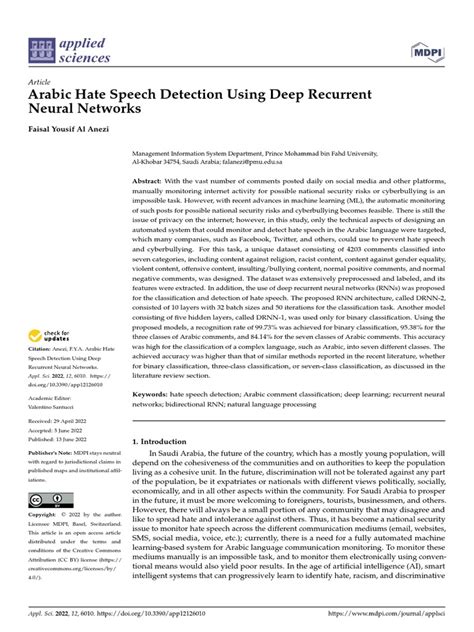applied sciences arabic hate speech detection using deep recurrent neural networks pdf