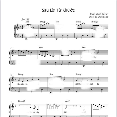 Sheet nhạc Sau Lời Từ Khước Phan Mạnh Quỳnh sheet Piano Organ