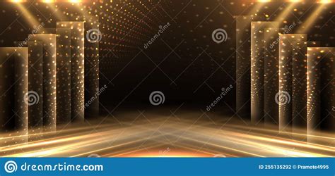 Elegant Golden Stage Diagonal Glowing With Lighting Effect Sparkle On