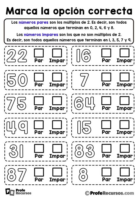 Números pares e impares Teoría Actividades Numeros pares e