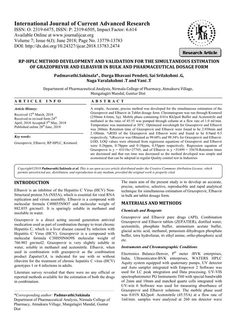 pdf rp hplc method development and validation for the simultaneous estimation of grazoprevir