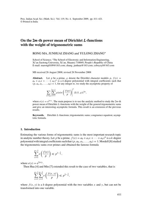 pdf on the 2m th power mean of dirichlet l functions with the weight of trigonometric sums