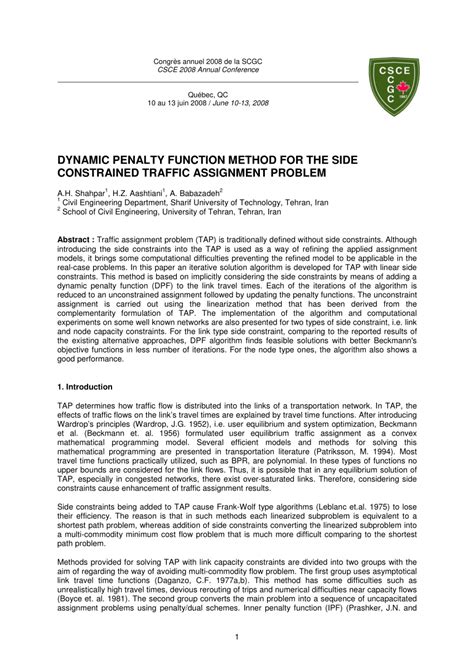 pdf dynamic penalty function method for the side constrained traffic assignment problem