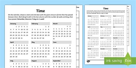 Using A Calendar For Dates Weeks And Days Worksheet
