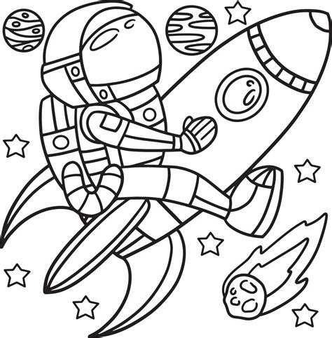 Astronaut Riding On A Rocket Ship Coloring Page 10993590 Vector Art At