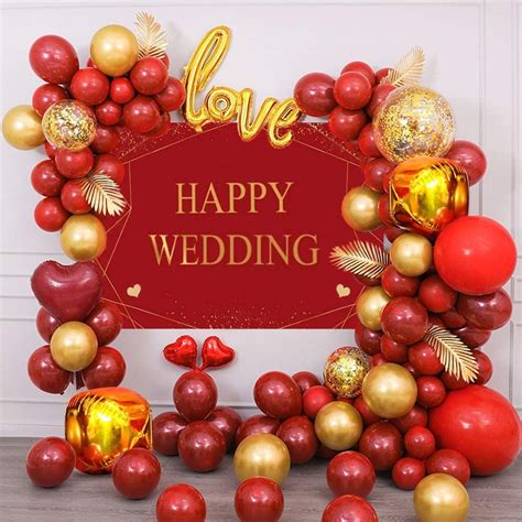 Red And Gold Balloon Garland Arch Kit Red Balloons Party Etsy