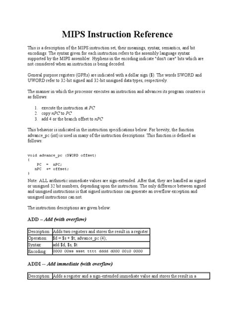 mips instruction reference pdf