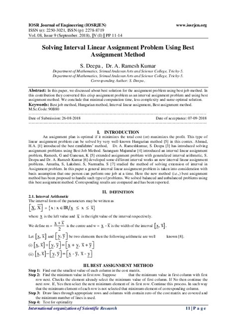 pdf solving interval linear assignment problem using best assignment method iosr journals