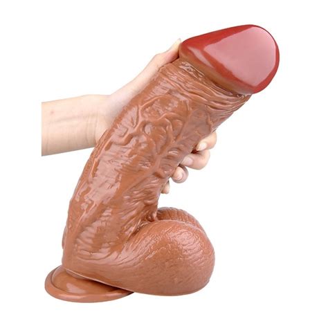 Gode XXL Real Up Marron Avec Testicules Ventouse Harnais 21 Ø 8 cm