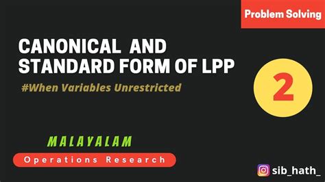 canonical and standard form of lpp linear programming problem malayalam operations