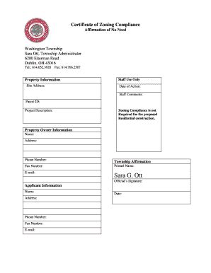 Fillable Online Certificate Of Zoning Compliance Washington Township