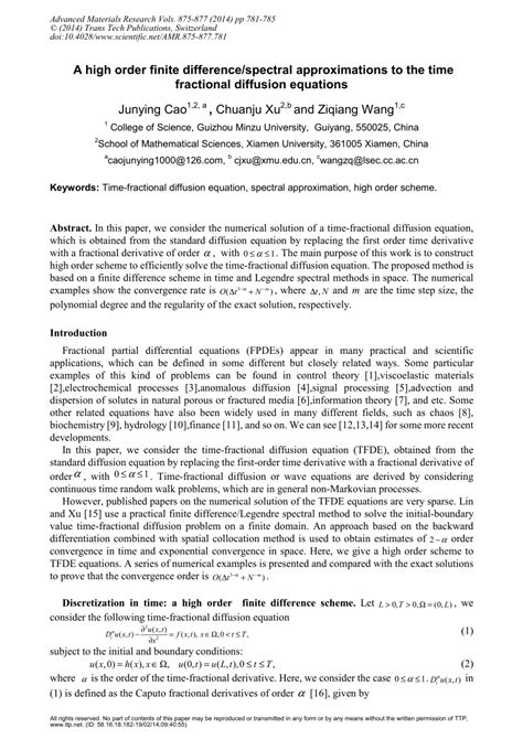 pdf a high order finite difference spectral approximations to the time fractional diffusion