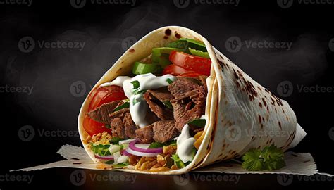 Tasty Doner Kebab Shawarma Roll Wrap Illustration Food Stock