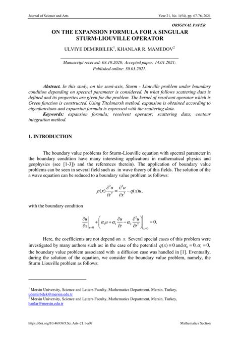 pdf on the expansion formula for a singular sturm liouville operator