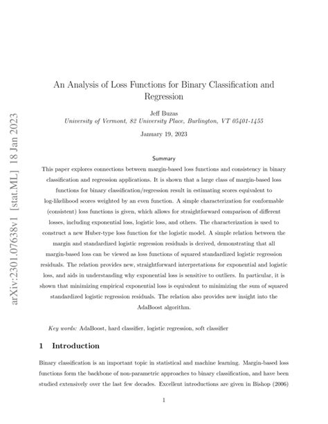 an analysis of loss functions for binary classification and regression deepai