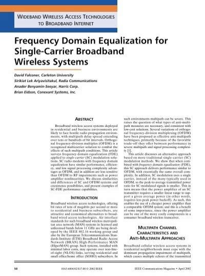 frequency domain equalization for single carrier broadband