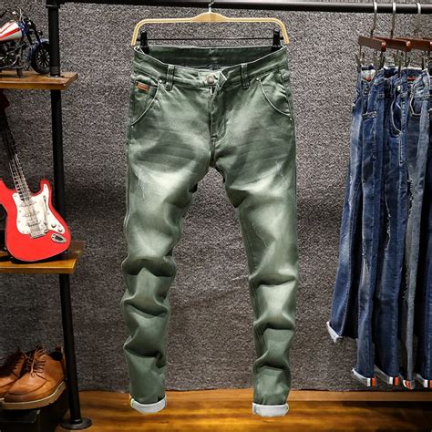 Fashion Designer Skinny Jeans Men Straight Dark Blue Khaki Color