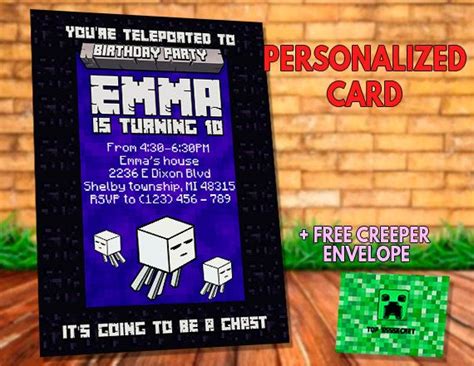 Minecraft Invitation Card Minecraft Birthday Birthday By Anerdo