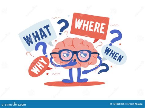 Adorable Curious Human Brain With Glasses Solving Riddles Surrounded By