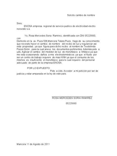 Modelo De Carta Solicitud Cambio De Nombre En Recibo De Luz The Best