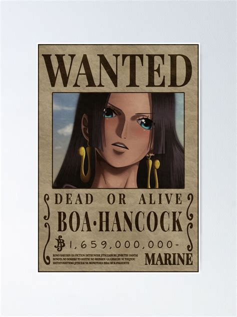 One Piece Wanted Poster Boa Hancock Bounty Wall Stickers Vintage The