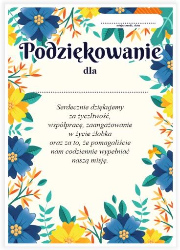 Dyplom Podziękowanie dla rodziców ŻŁOBEK A4 13785931855 Allegro pl