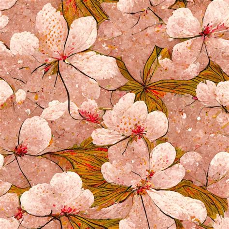 Premium Photo Vintage Hand Draw Seamless Sakura Floral Pattern