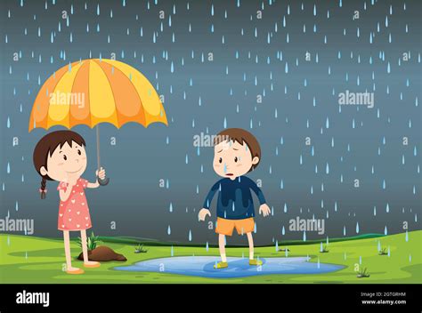 Niños En La Lluvia Imágenes vectoriales de stock Alamy