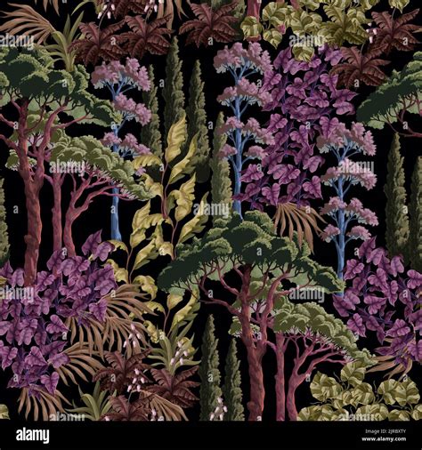 Seamless Pattern With Pine Trees Bushes And Plant Vector Stock Vector