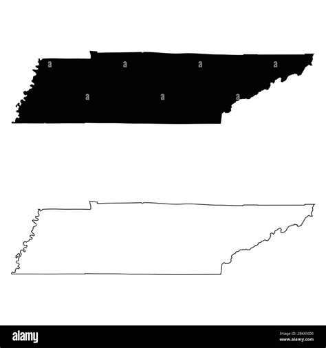 Tennessee TN State Maps Black Silhouette And Outline Isolated On A