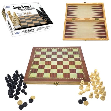 Jogo Em Xadrez Dama Gamao Tabuleiro De Madeira X Cm P S