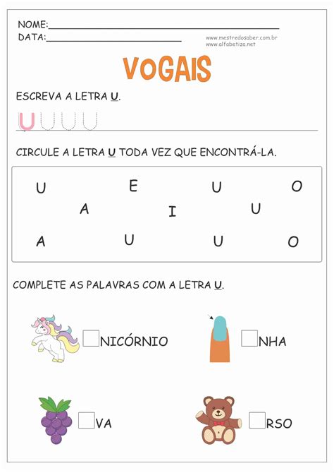 Atividades de Alfabetização Vogais Mestre do Saber