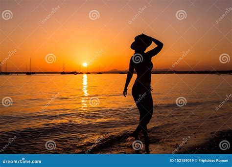 Sunset Woman Silhouette Carefree Woman Enjoying The Sunset On The