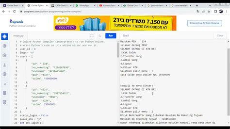 pembuatan code python atm youtube