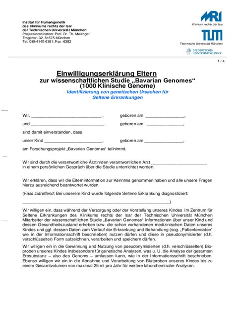 Ausfüllbar Online Einwilligungserklrung Eltern Mri Tum de Fax Email