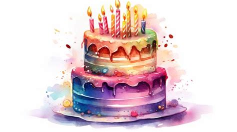 Premium Ai Image Watercolor Birthday Cake Illustration