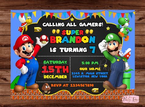 Invitación de Mario Bros Invitación de cumpleaños de Mario Bros Fiesta