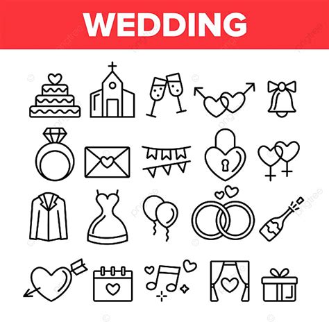 Conjunto De Iconos Lineales Vectoriales Atractivos Y De Boda PNG