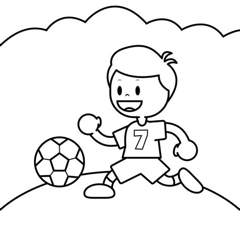 hoja para colorear de un niño jugando al fútbol adecuado para