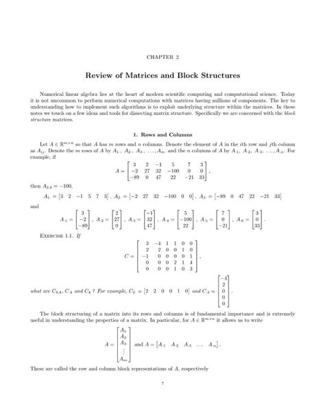review of matrices and block structures docslib