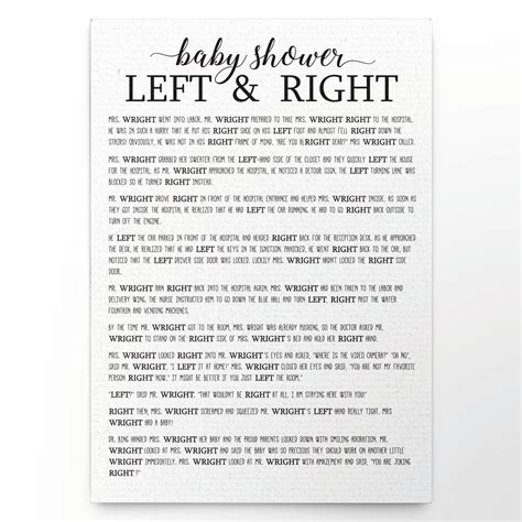 Printed Left Right Baby Shower Game Left Or Right Storybook Baby Game