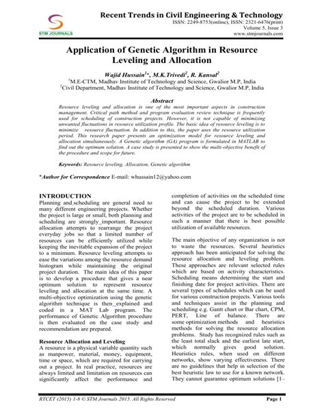 application of genetic algorithm in resource levelling and allocation